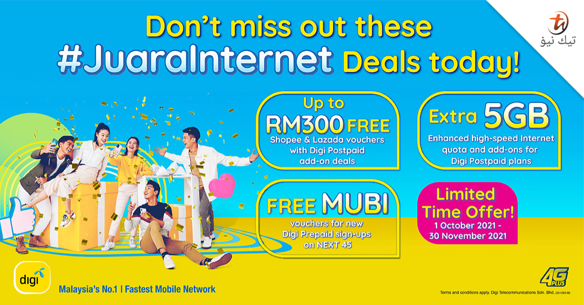 Digi anjurkan promosi #JuaraInternet Deals: Data 5GB percuma, baucar ...