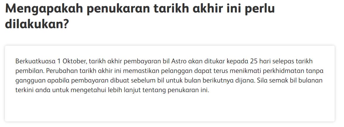 Tempoh pembayaran bil Astro dipendekkan daripada 30 hari ke 25 hari ...