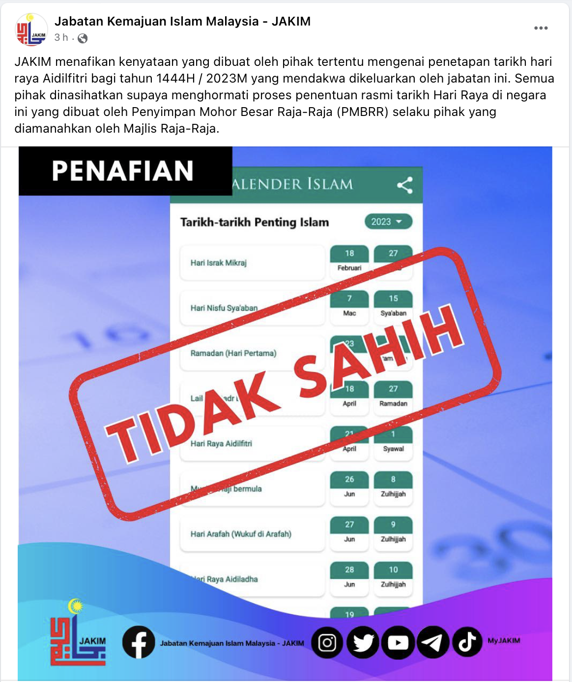 JAKIM: Poster tarikh Hari Raya Aidilfitri yang tular adalah tidak sahih ...