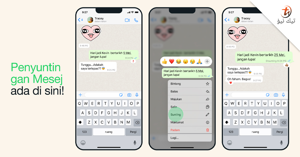 Mesej WhatsApp kini boleh disunting sehingga 15 minit selepas dihantar - TechNave BM