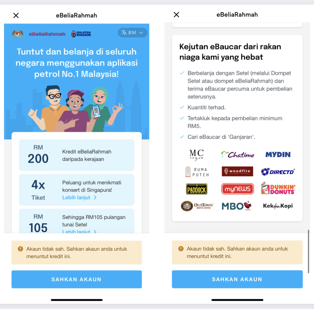 Kredit eBeliaRahmah RM200 boleh ditebus melalui aplikasi Touch 'n Go eWallet, Boost dan Setel ...