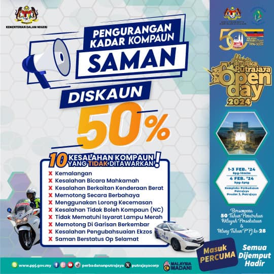 PDRM: Diskaun 50% untuk saman kesalahan trafik sehingga 4 Februari 2024 ...