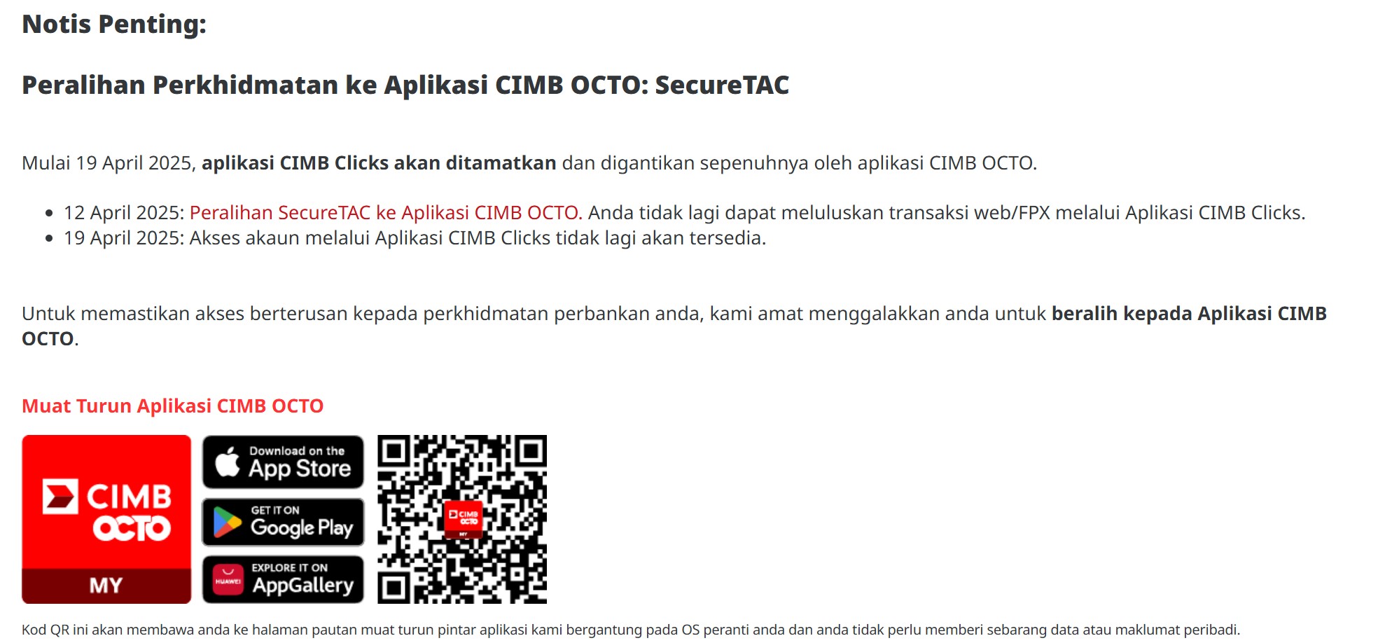 Aplikasi CIMB Clicks akan ditamatkan pada 19 April 2025, ganti dengan ...