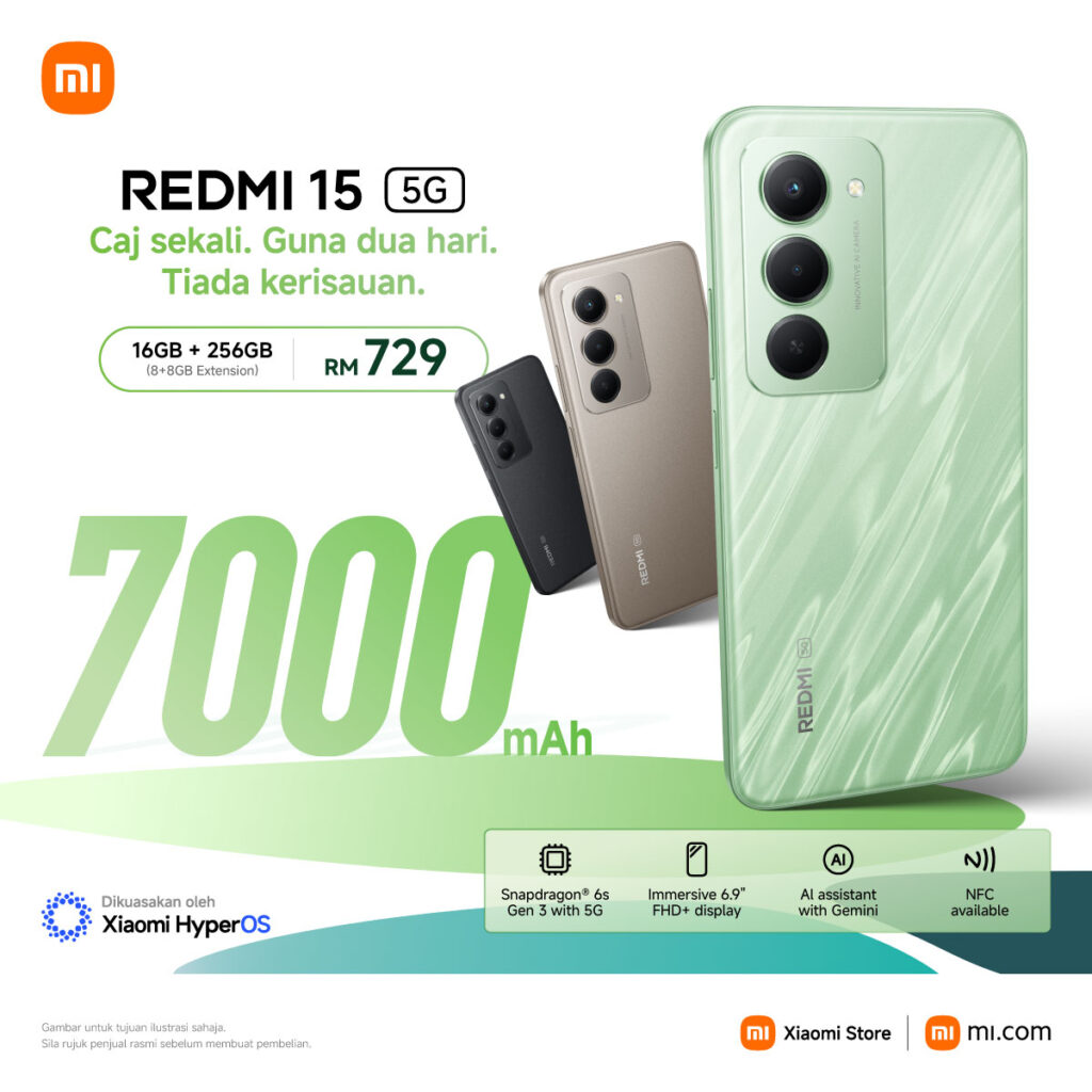 Redmi 15 5G tiba di Malaysia dengan SD 6s Gen 3, bateri 7,000 mAh dan ...